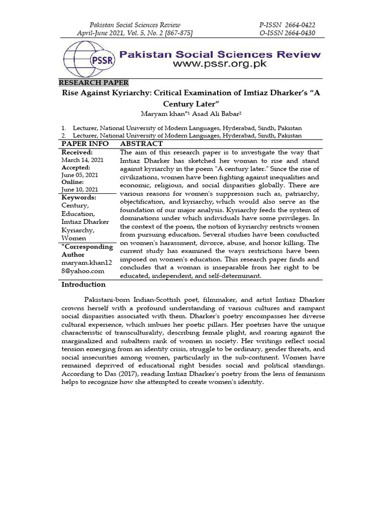 Rise Against Kyriarchy Critical Examination of Imtiaz Dharker S A ...