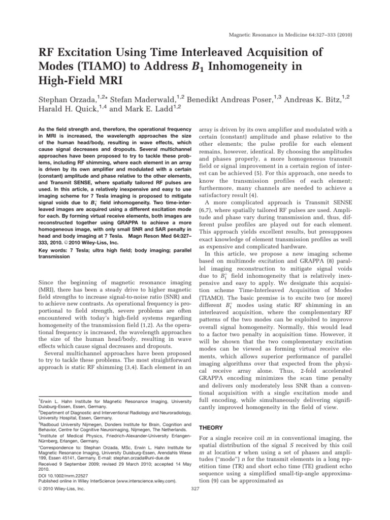 RF Excitation Using Time Interleaved Acquisition of Modes (TIAMO) To ...