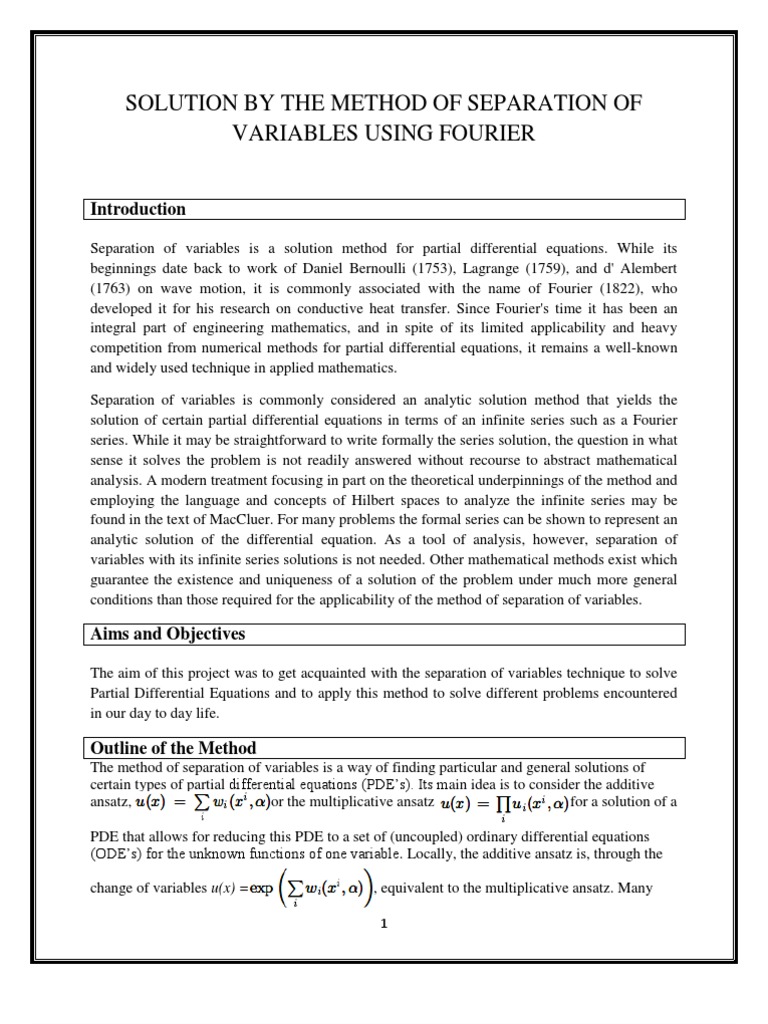Separation Of Variables Method For Partial Differential Equations Pdf