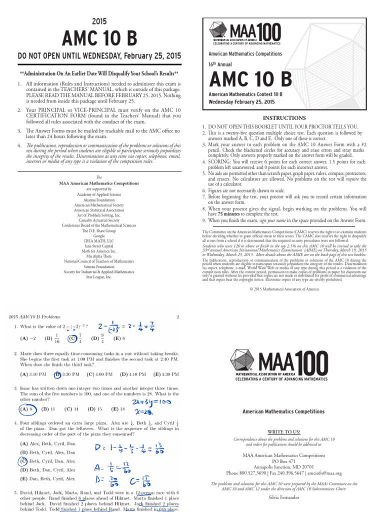 2015 AMC 10 B Problems课堂解析 | PDF