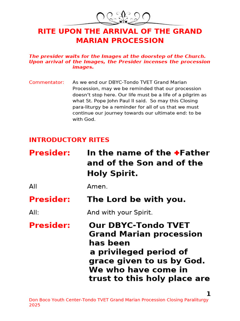 Closing Liturgy of Grand Marian Procession | PDF | Lord's Prayer | Mary ...
