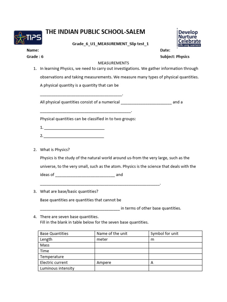 Grade 6 Physics: Measurement Basics | PDF