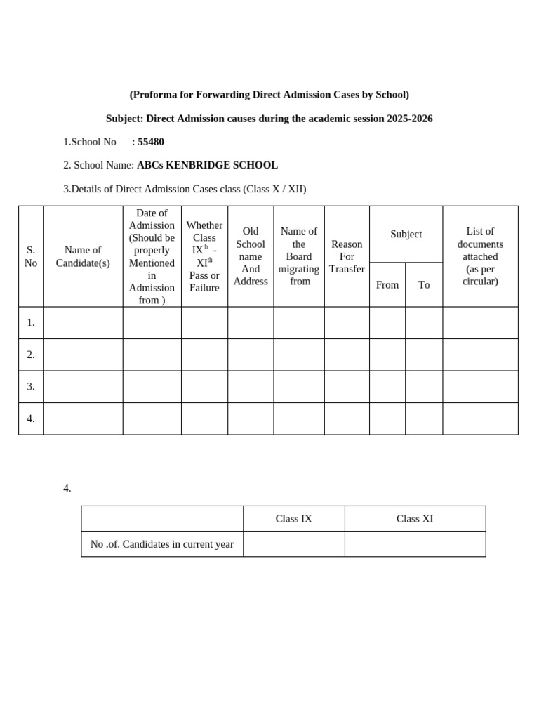 Direct Admission Proforma for Class X/XII | PDF | Chess | Chess Theory