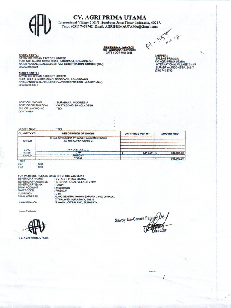 Pi of Cv. Agri Prima Utama | PDF