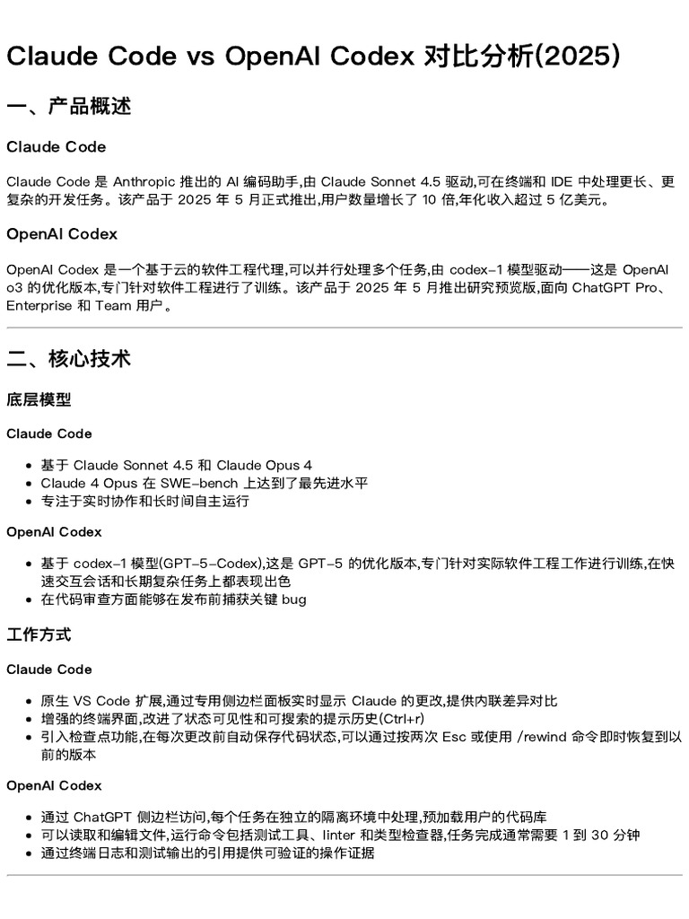 Claude Code vs OpenAI Codex 对比分析 (2025) | PDF