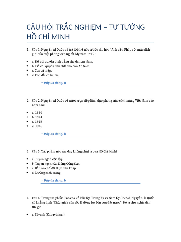 Cau Hoi Tu Tuong Ho Chi Minh | PDF