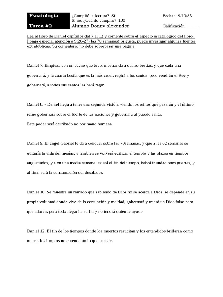 Escatología en el Libro de Daniel | PDF