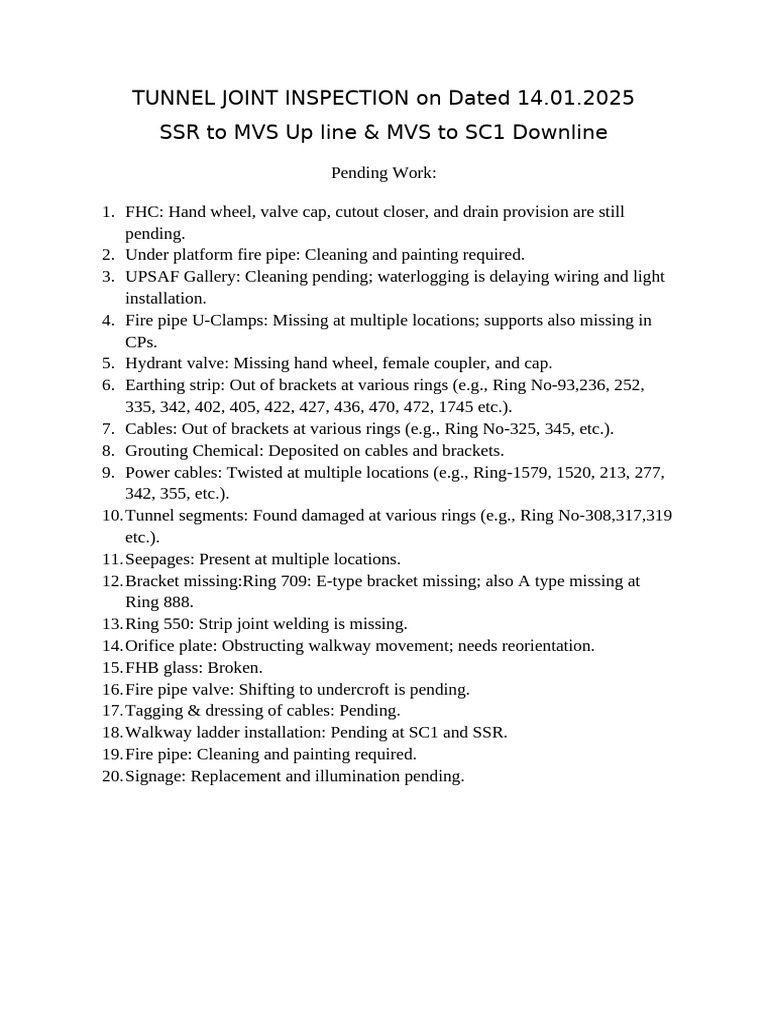 Tunnel Joint Inspection Report 2025 | PDF