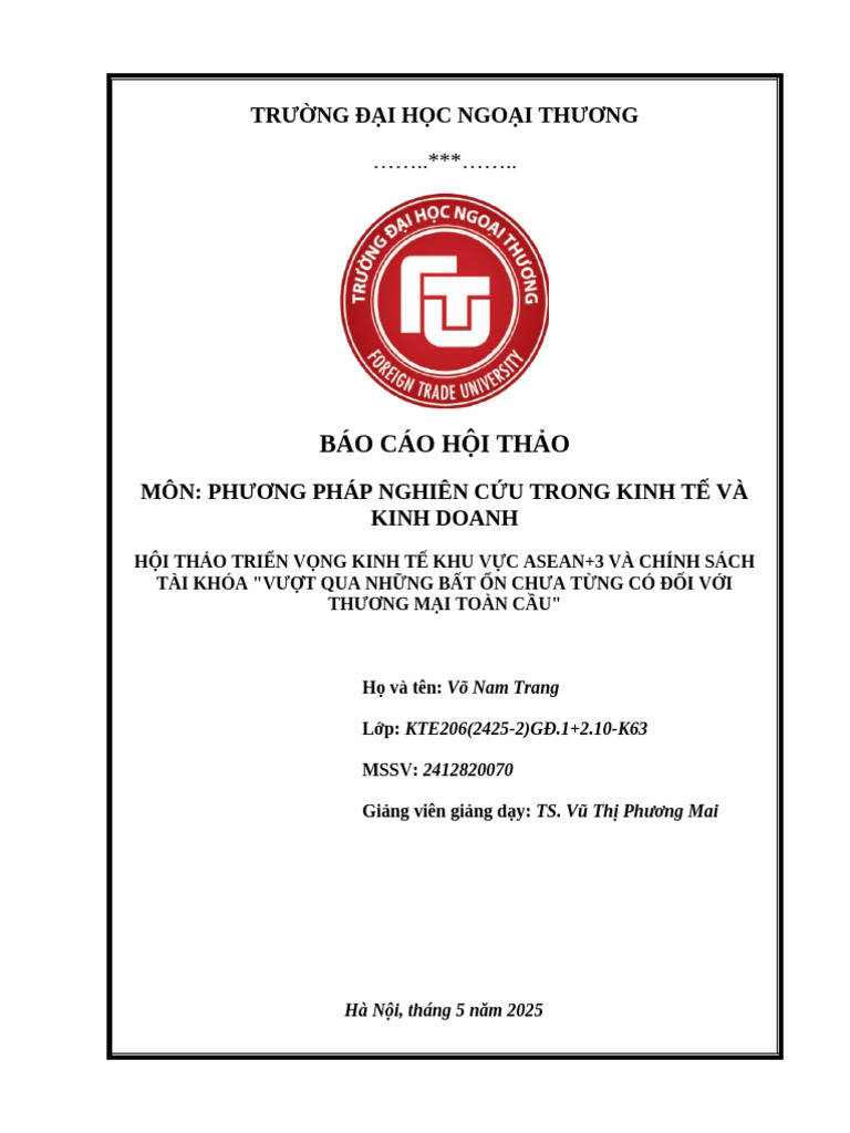 Báo Cáo Hội Thảo - Võ Nam Trang - 2412820070 | PDF