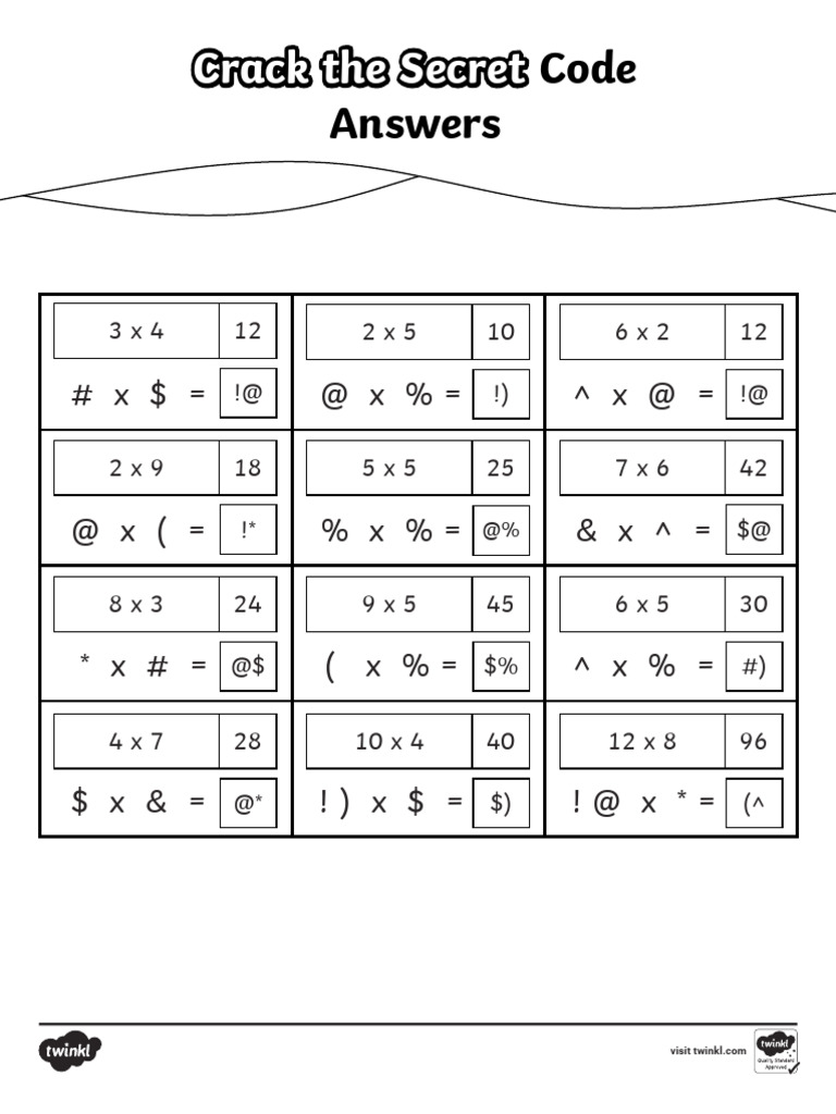 Answers Crack The Secret Code Math Multiplication Facts To 12x | PDF