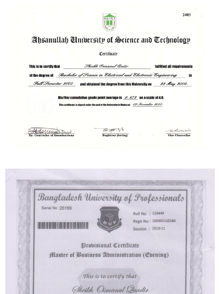 Engineering & MBA Certificates | PDF