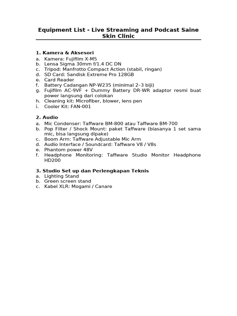 Essential Live Streaming Equipment List | PDF