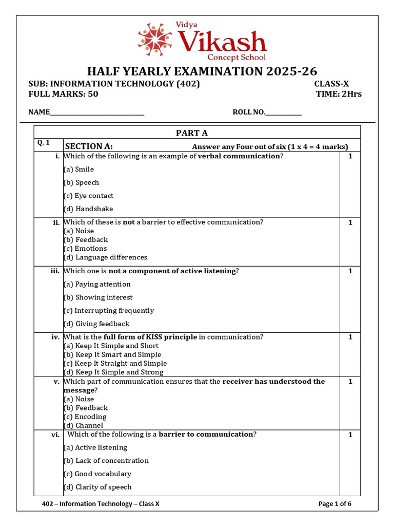 Sample Paper H.Y 402-Class X It | PDF | Computer File | Relational Database