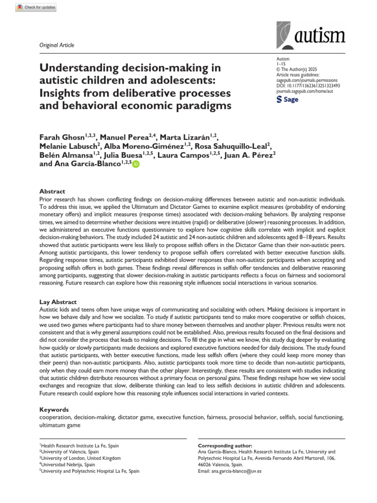 Understanding Decision-making in Autistic Children and Adolescents ...