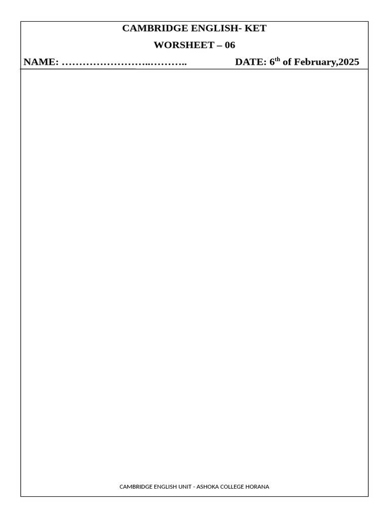 Ket - Worksheet 06 (2025) | PDF