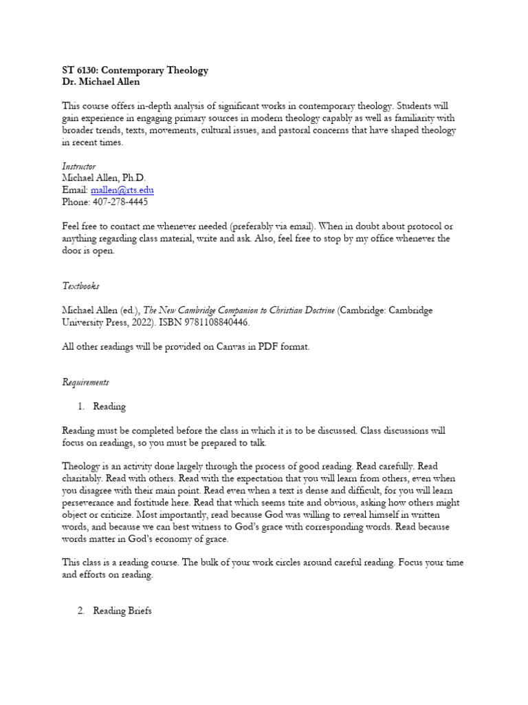 Contemporary Theology Course Overview | PDF | Theology | Books