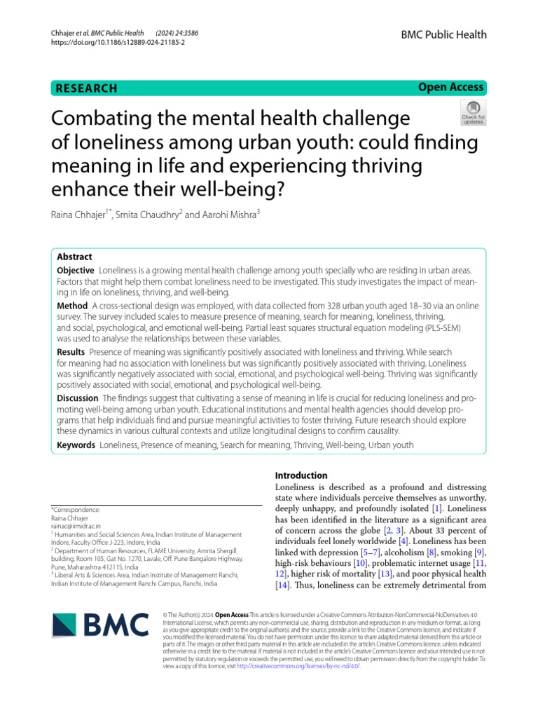 Combating The Mental Health Challenge of Loneliness Among Urban Youth ...