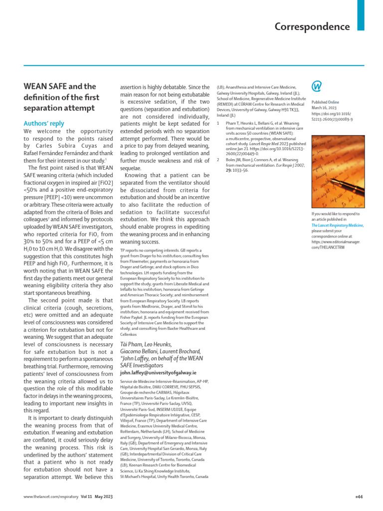 WEAN SAFE and The Definition of The First Separati 9 | PDF | Surgery ...