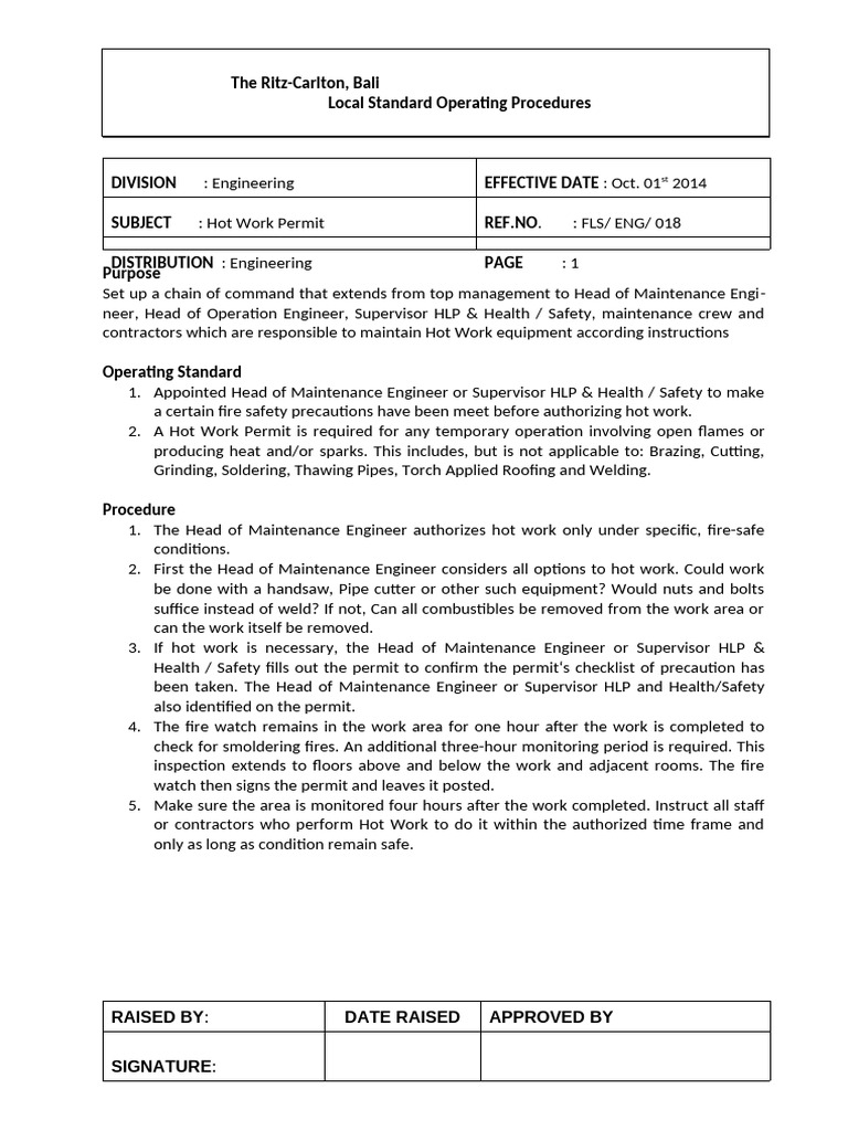 Hot Work Permit Procedures Guide | PDF