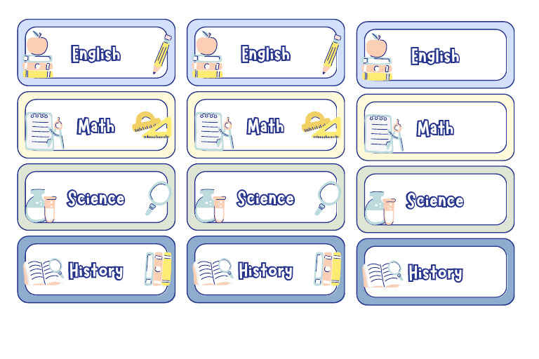 Subject Areas Labels in Colorful Illustrative Style | PDF