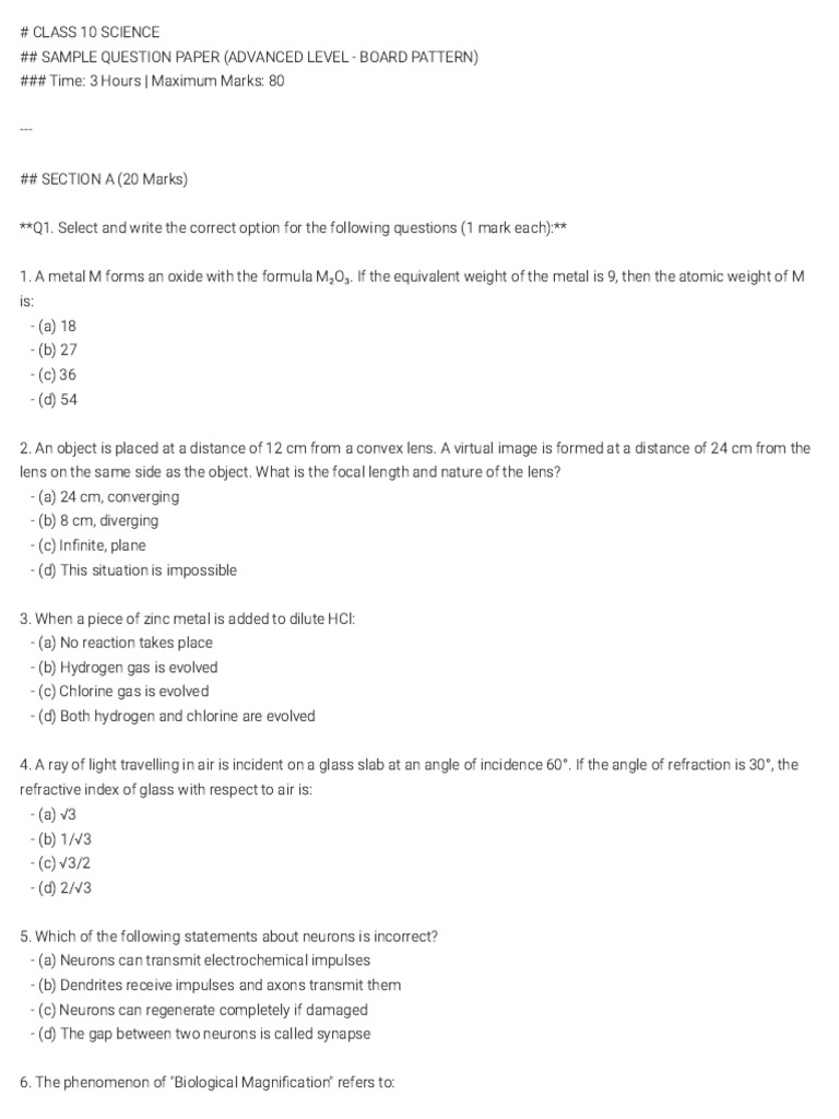 Class 10 Science Sample Question Paper | PDF | Alkene | Alkane