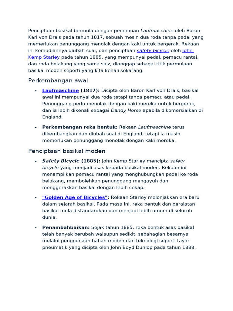 Sejarah Penciptaan Basikal Moden | PDF