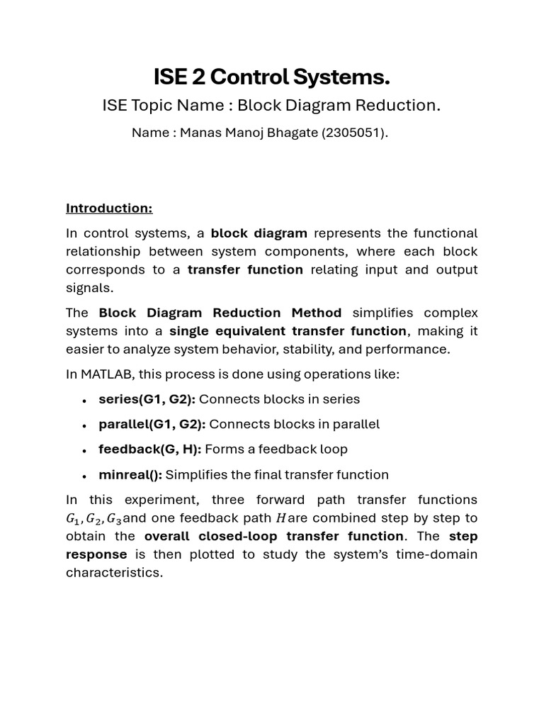 Control System ISE Report | PDF | Control Theory | Telecommunications ...