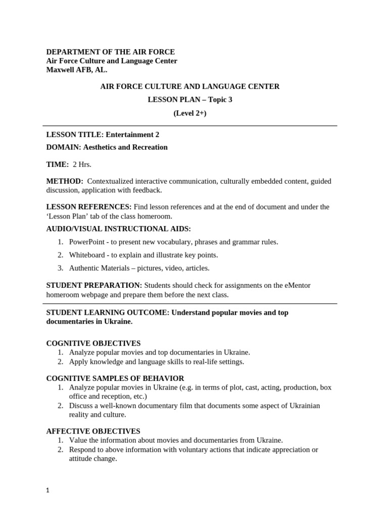 I332218 Lesson Plan 25M1 Topic3 Entertainment 2 | PDF | Lesson Plan ...