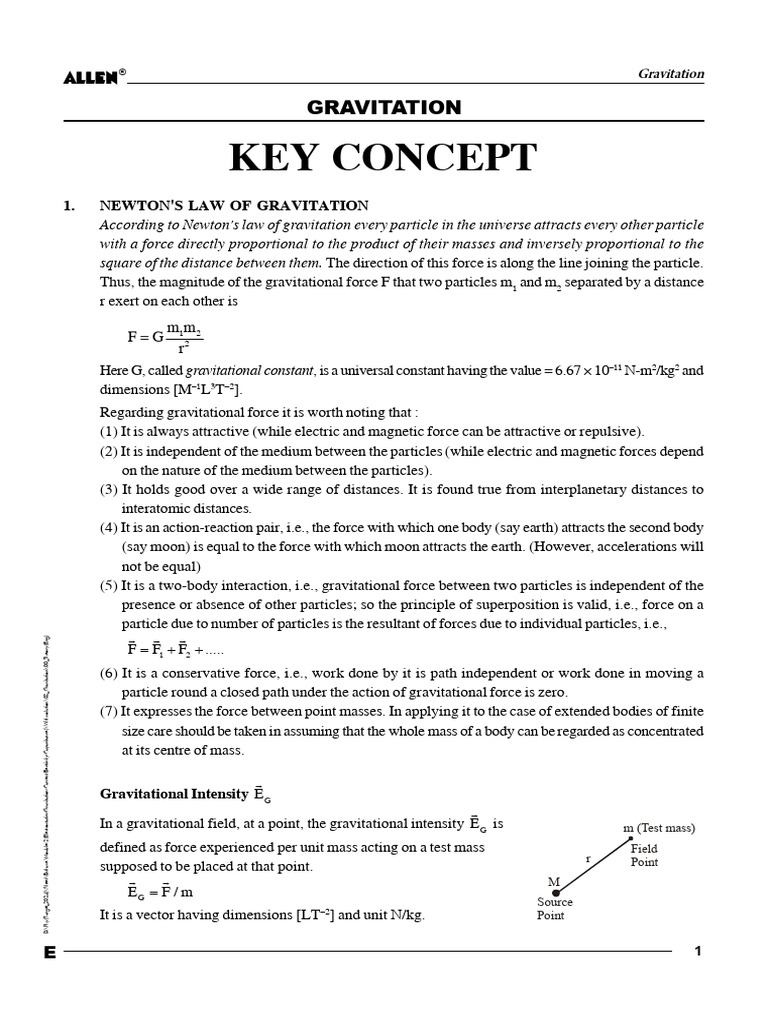 Sheet # Gravitation (Theory + Exercises) - With Solution-1 | PDF | Force | Newton's Law Of ...
