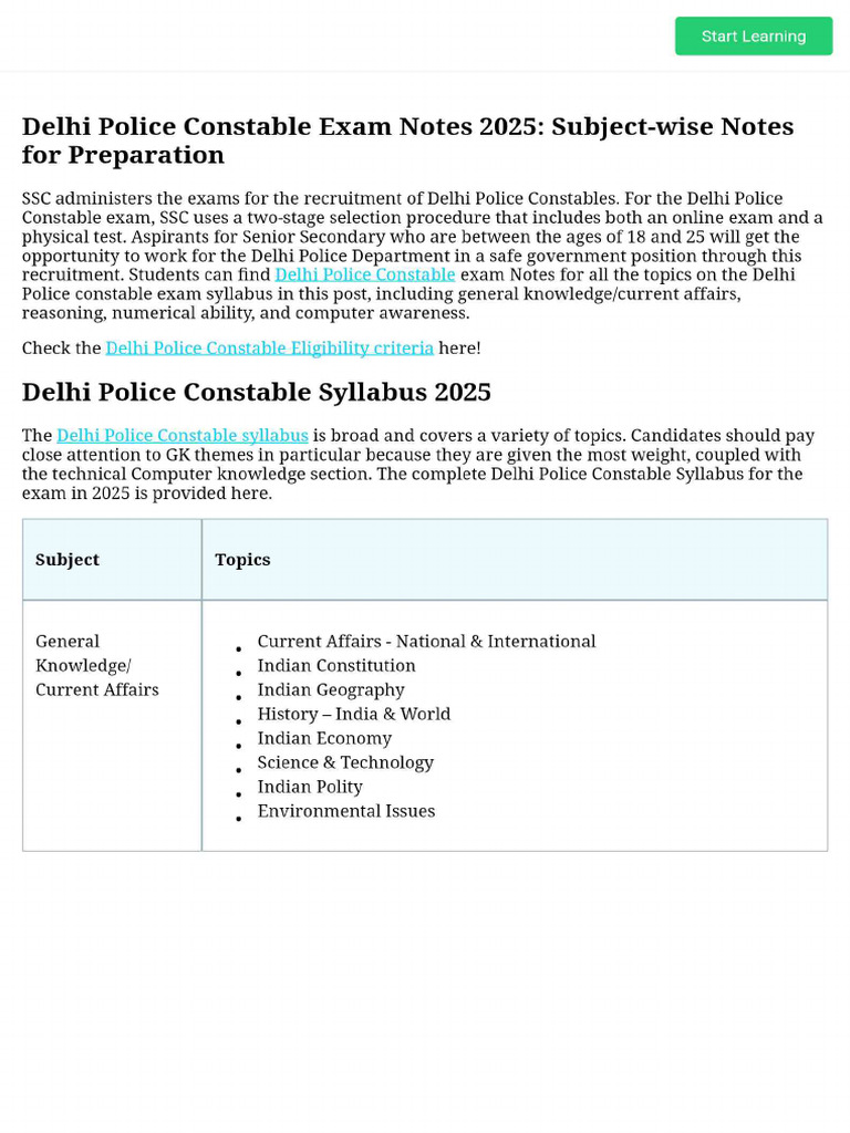 Delhi Police Constable Exam Notes 2025 - Subject-Wise Notes For ...