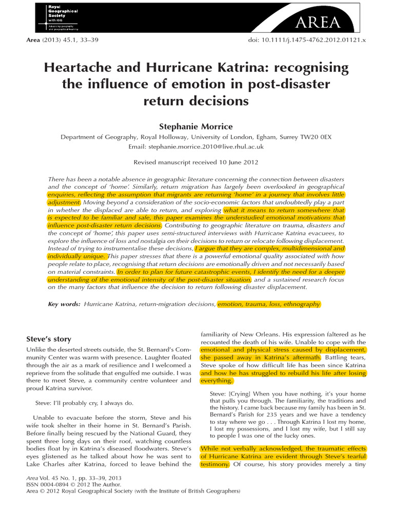 Heartache and Hurricane Katrina Recognising The Influence of Emotion in ...