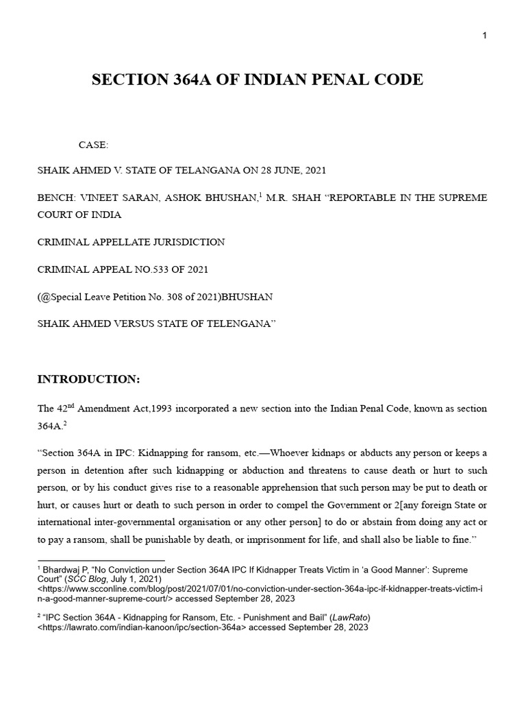 1st Sem Criminal Law Project | PDF | Kidnapping | Criminal Law