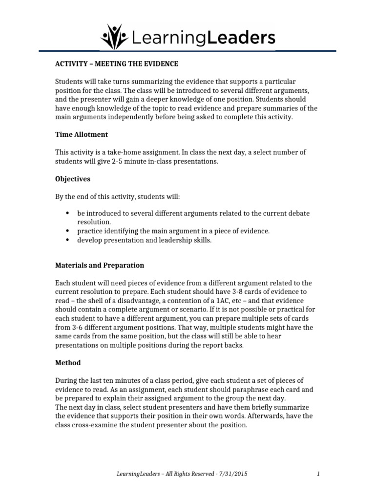 ACTIVITY Â MEETING THE EVIDENCE | PDF