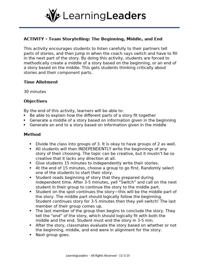 Team Storytelling Activity Guide | PDF