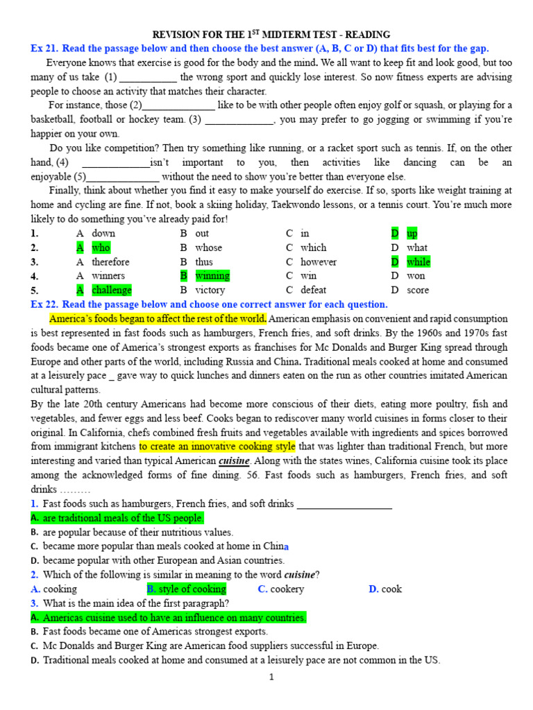 Revision For The 1st Midterm Test - Reading | PDF | Adolescence ...