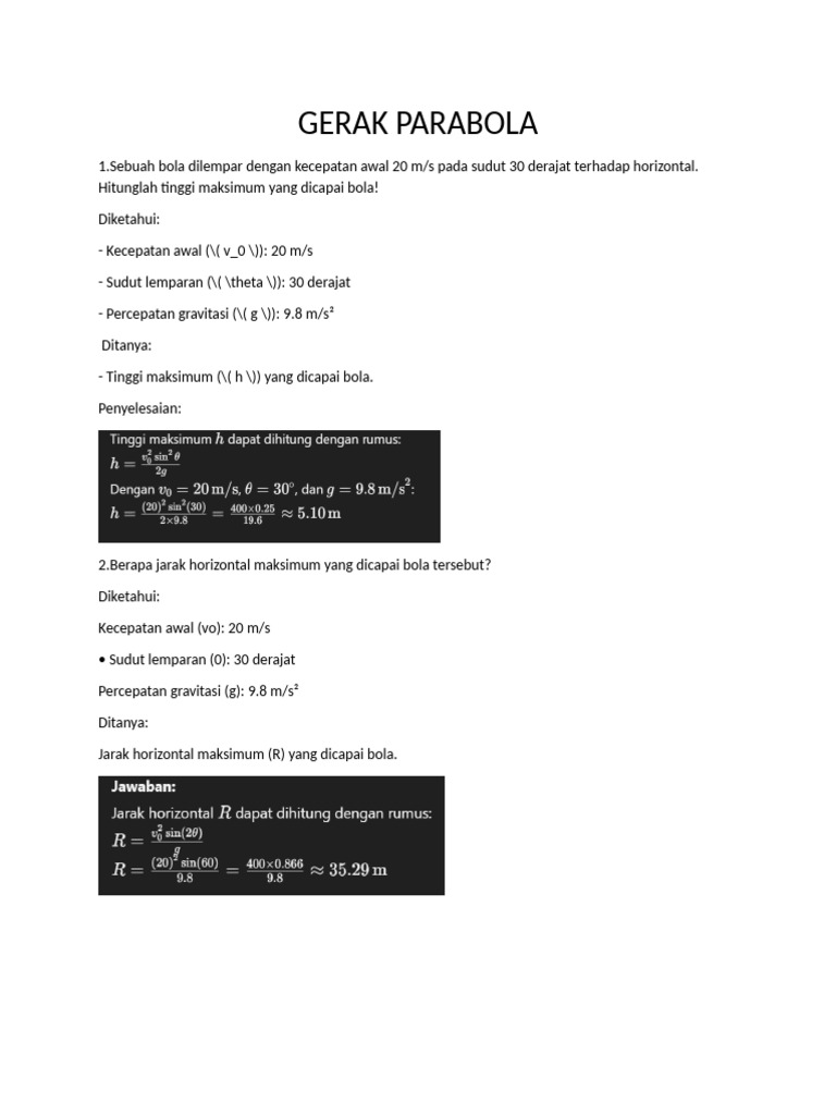 Analisis Gerak Parabola Proyektil | PDF