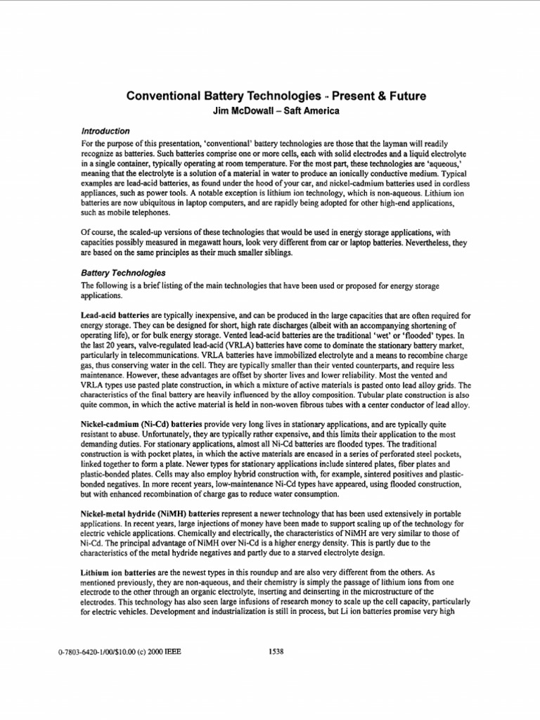Overview of Conventional Battery Technologies | PDF | Lithium Ion ...
