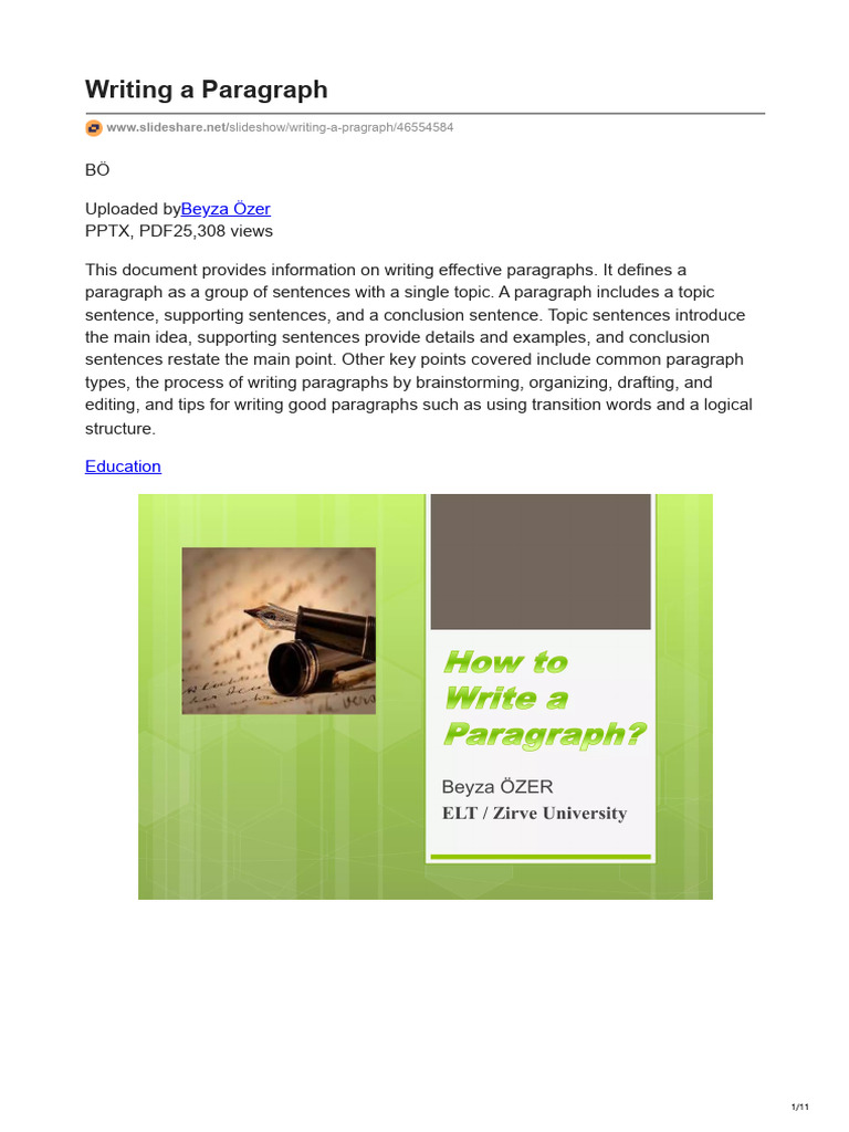 English (Writing A Paragraph) | PDF | Paragraph | Human Communication