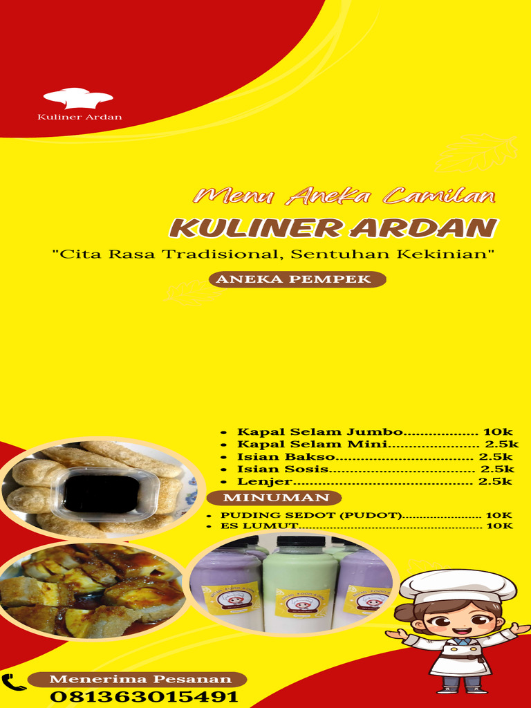 Oranye Dan Cokelat Ilustratif Daftar Menu Aneka Camilan (60 X 160 CM ...