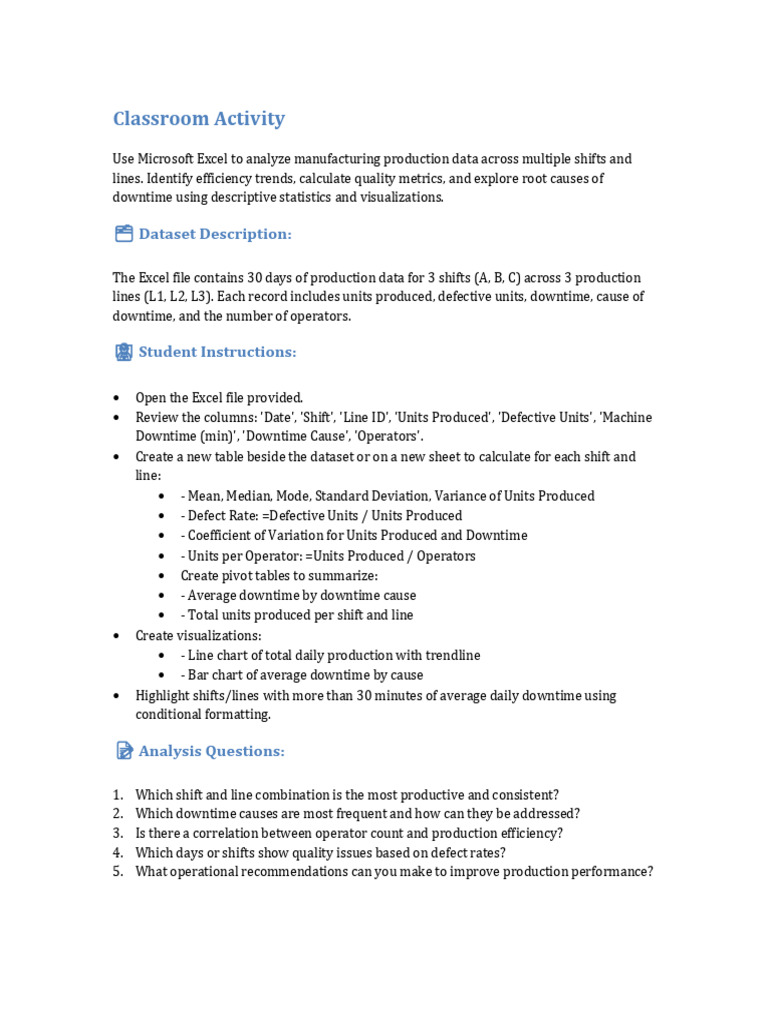 Production Analysis Classroom Activity 2 | PDF