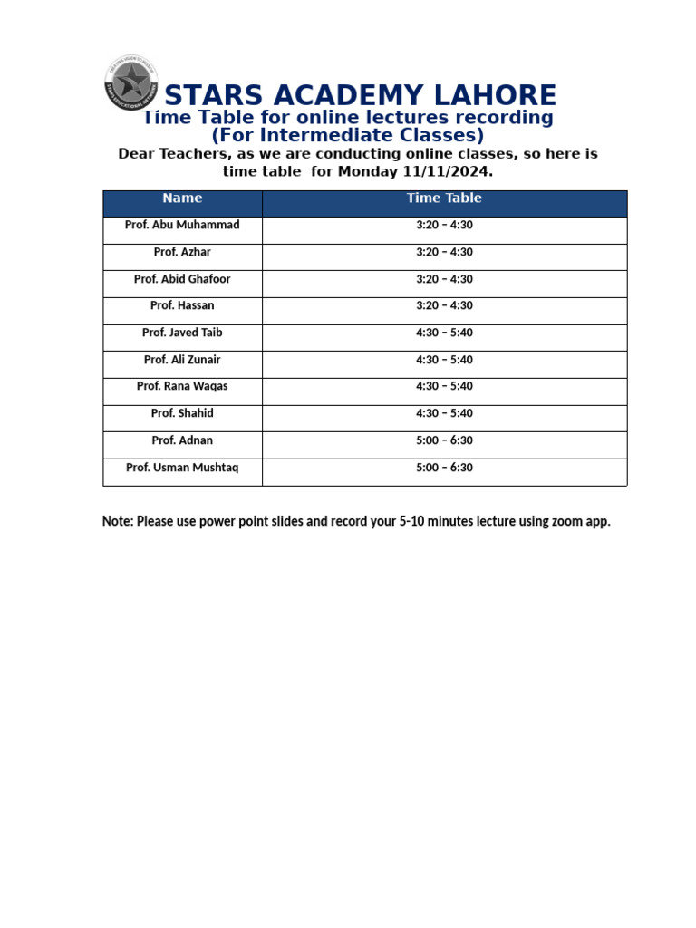Time Table | PDF
