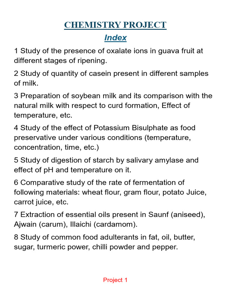 Chemistry Projects on Food Analysis | PDF | Milk | Nutrition