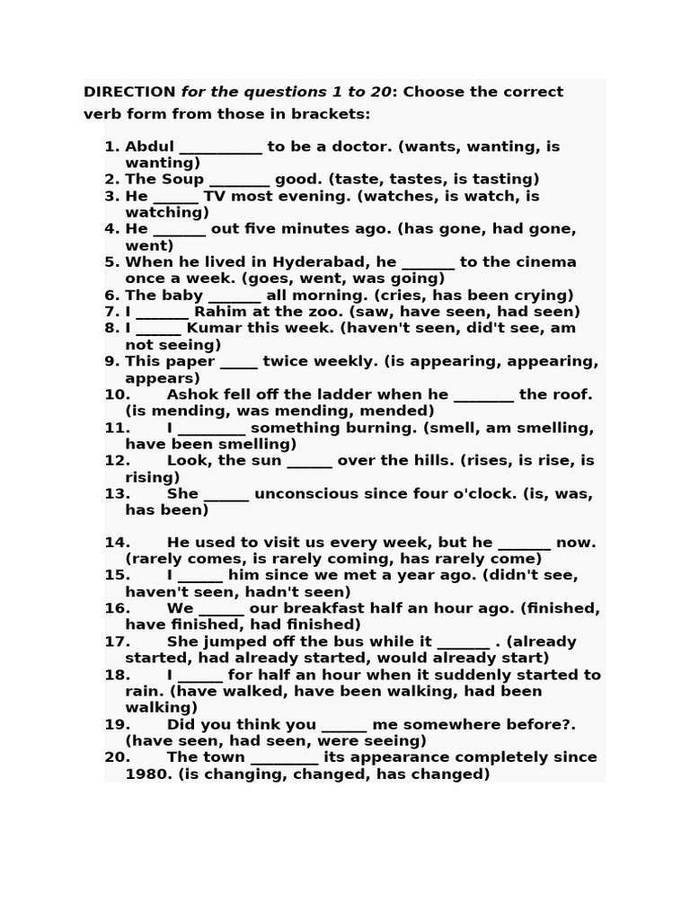 Verb Form Practice Questions | PDF