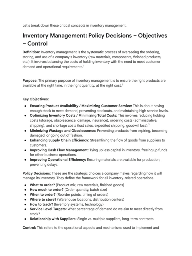 Inventory Management - Policy Decisions-Objectives... | PDF | Inventory ...