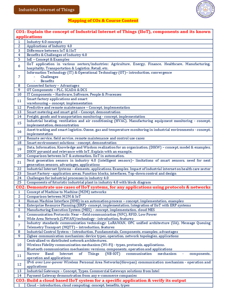 IIoT Course Content Overview and Mapping | PDF | Internet Of Things ...