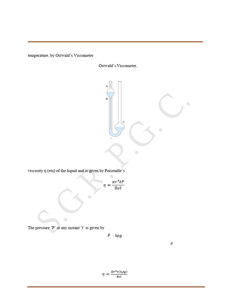 Viscosity Measurement Using Ostwald Viscometer | PDF | Viscosity | Liquids