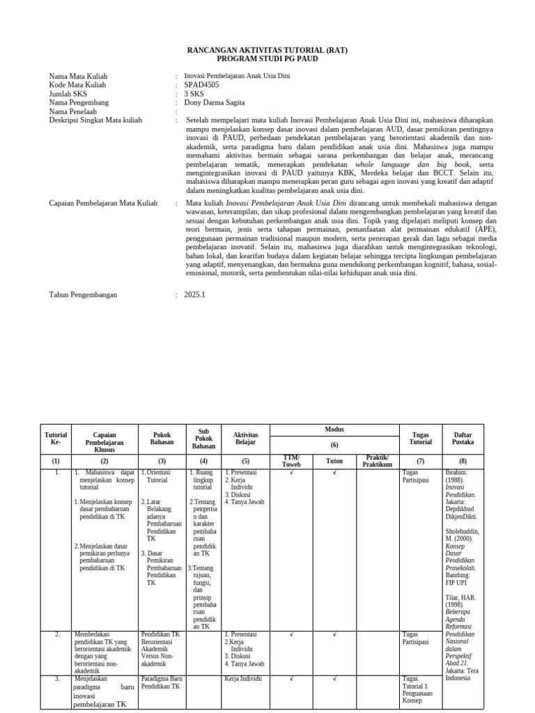 Rancangan Aktivitas Tutorial | PDF