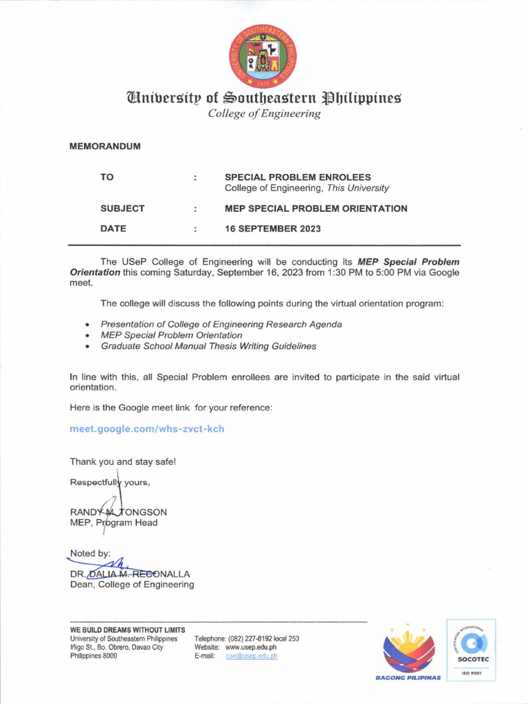 Mep Orientation Memo | PDF