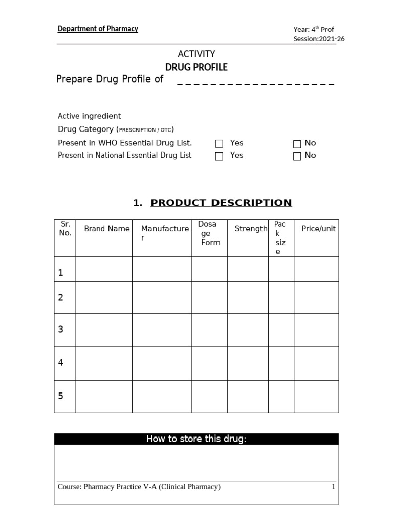 Clinical Pharmacy Drug Profile Template | PDF | Pharmacology | Medical ...