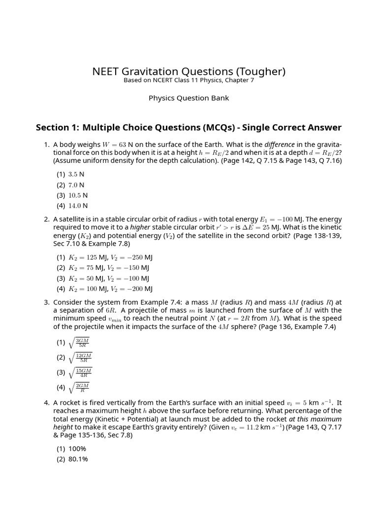 Gravitation NCERT Questions | PDF | Orbit | Force